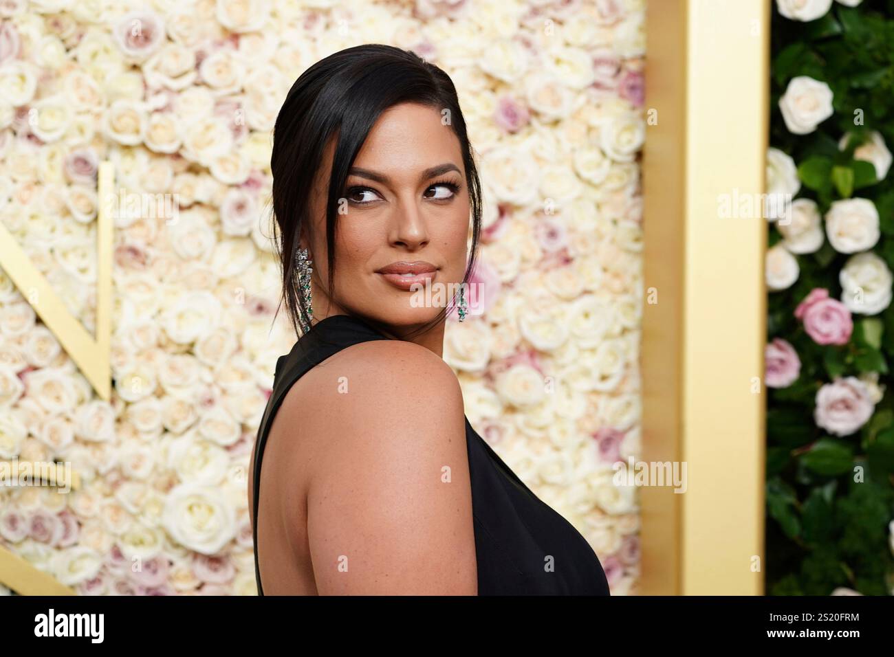 Ashley Graham arrives at the 82nd Golden Globes on Sunday, Jan. 5, 2025 ...