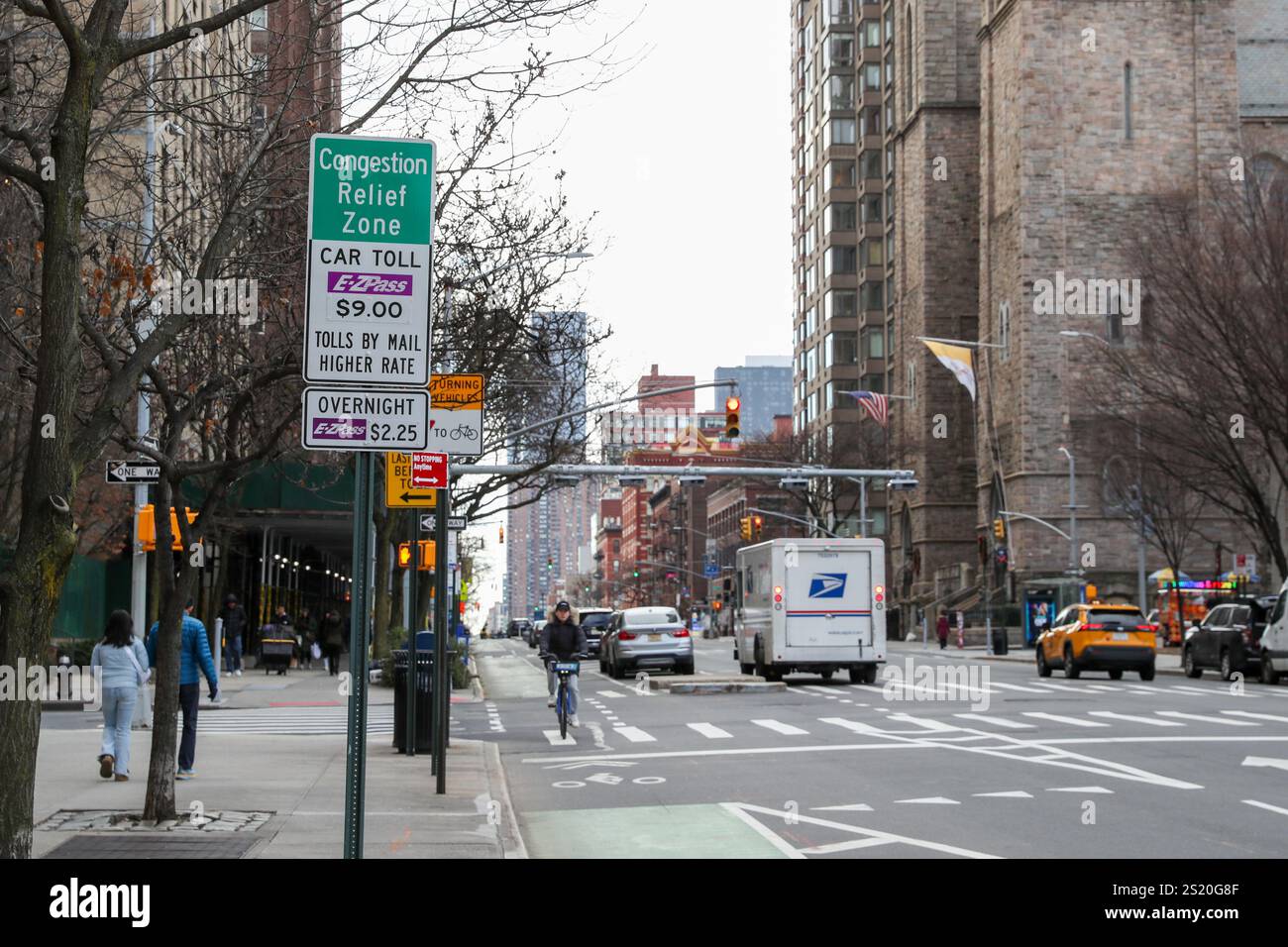 New York, USA. 5th Jan, 2025. A congestion pricing sign seen on ...