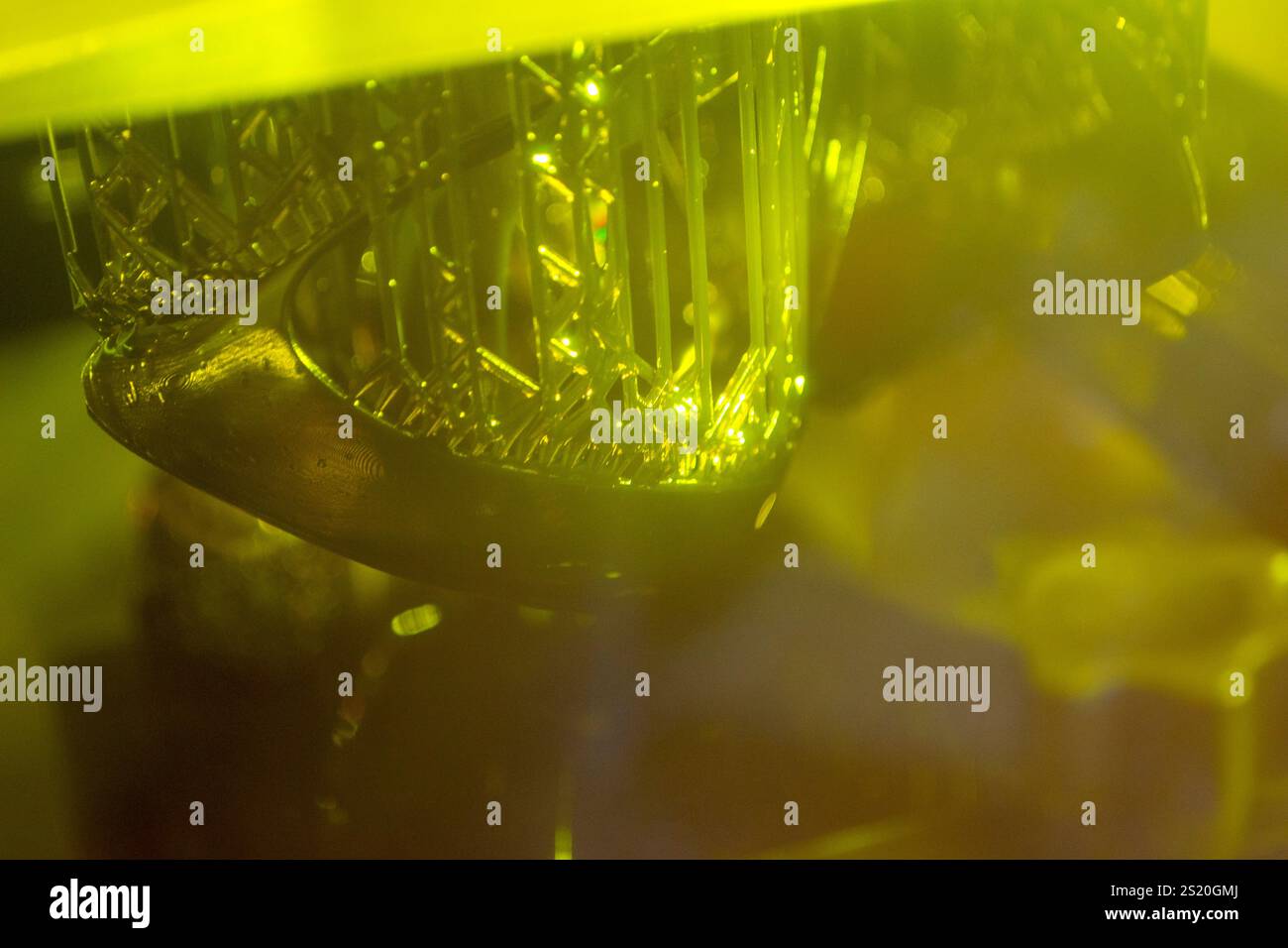 Process working 3D printer. 3D printing from liquid material close-up ...