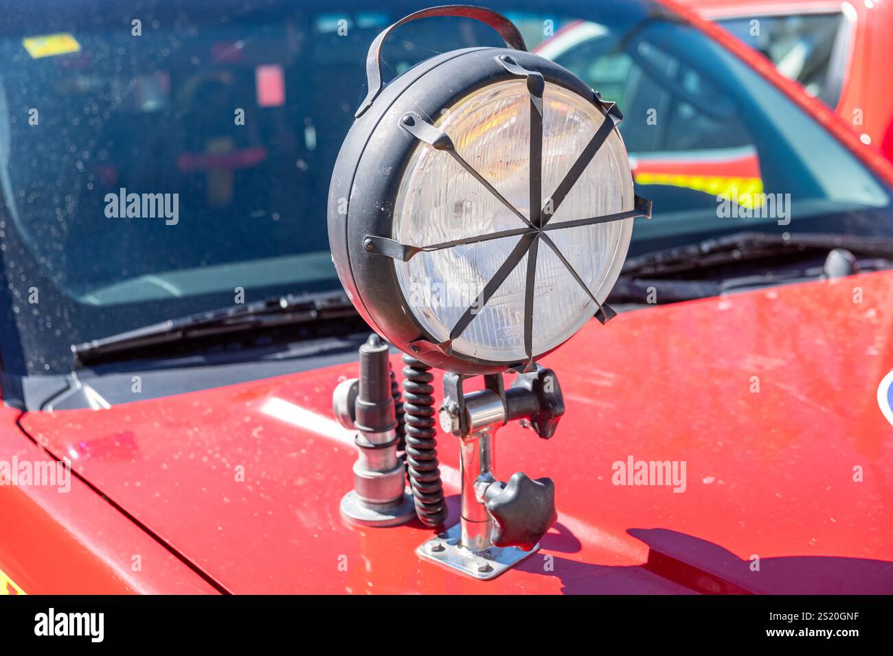 close up view of a high-powered lamp on a Fire Department vehicle Stock ...