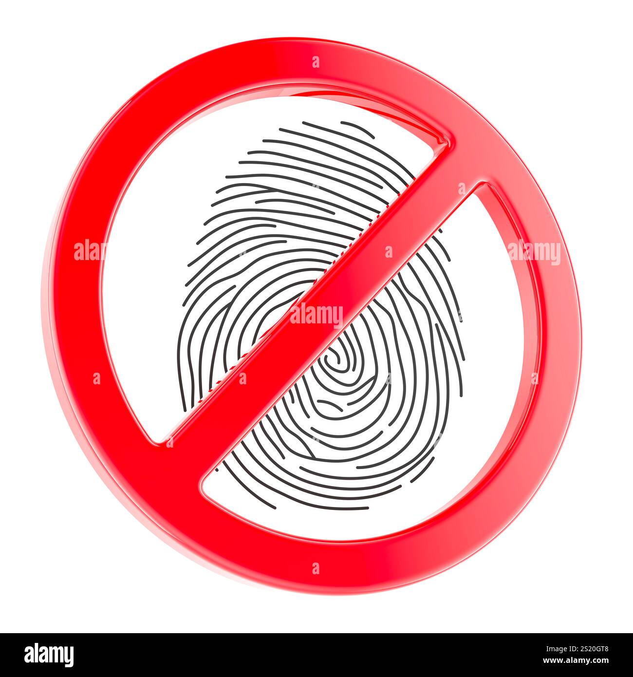 Forbidden sign with Fingerprint. 3D rendering isolated on white ...