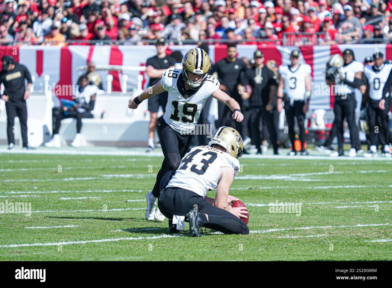Tampa Bay, Florida, USA, January 5, 2025, New Orleans Saints kicker ...