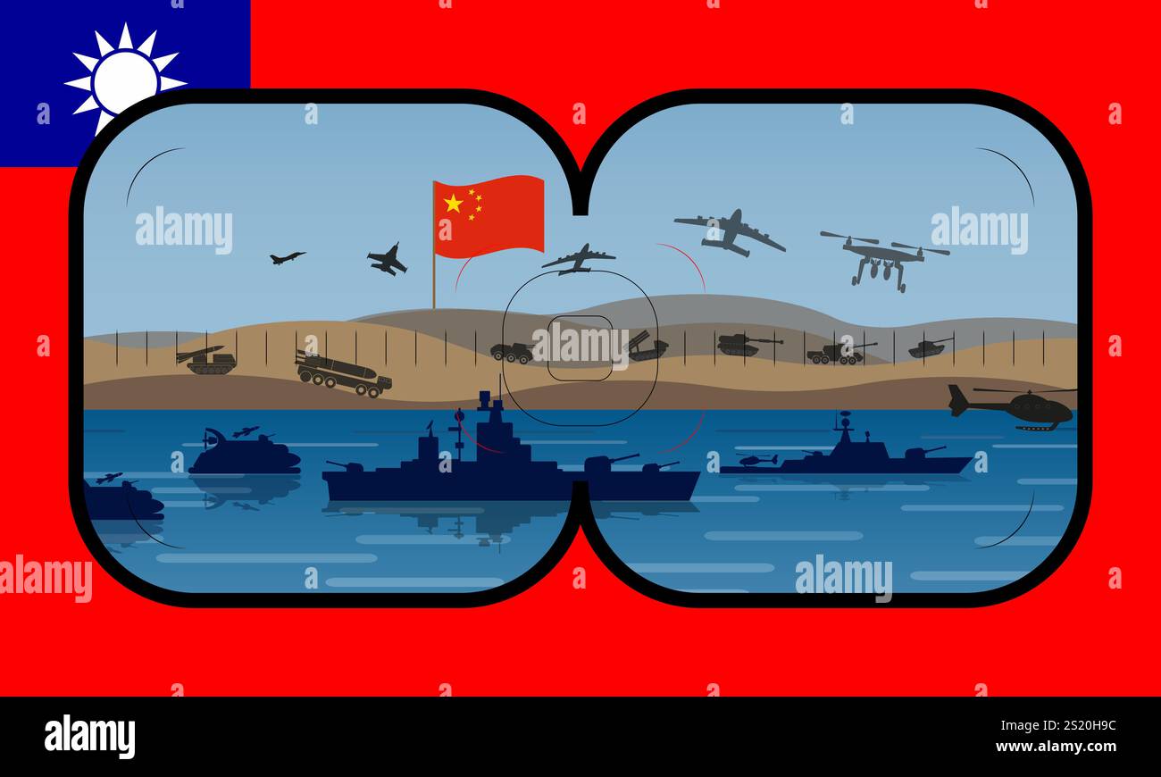 Illustration of Chinese military exercises off the coast of Taiwan in ...