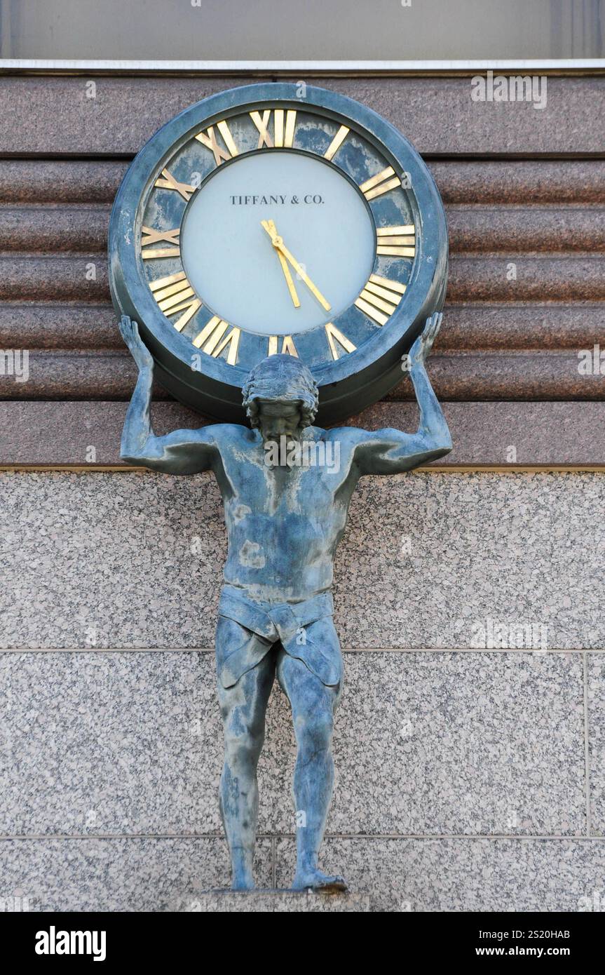 San Francisco, CA, USA. April 24, 2012: Atlas statue holding Tiffany ...