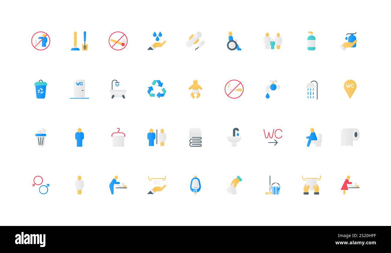 Toilet and bathroom, public WC information signs and sanitary equipment ...