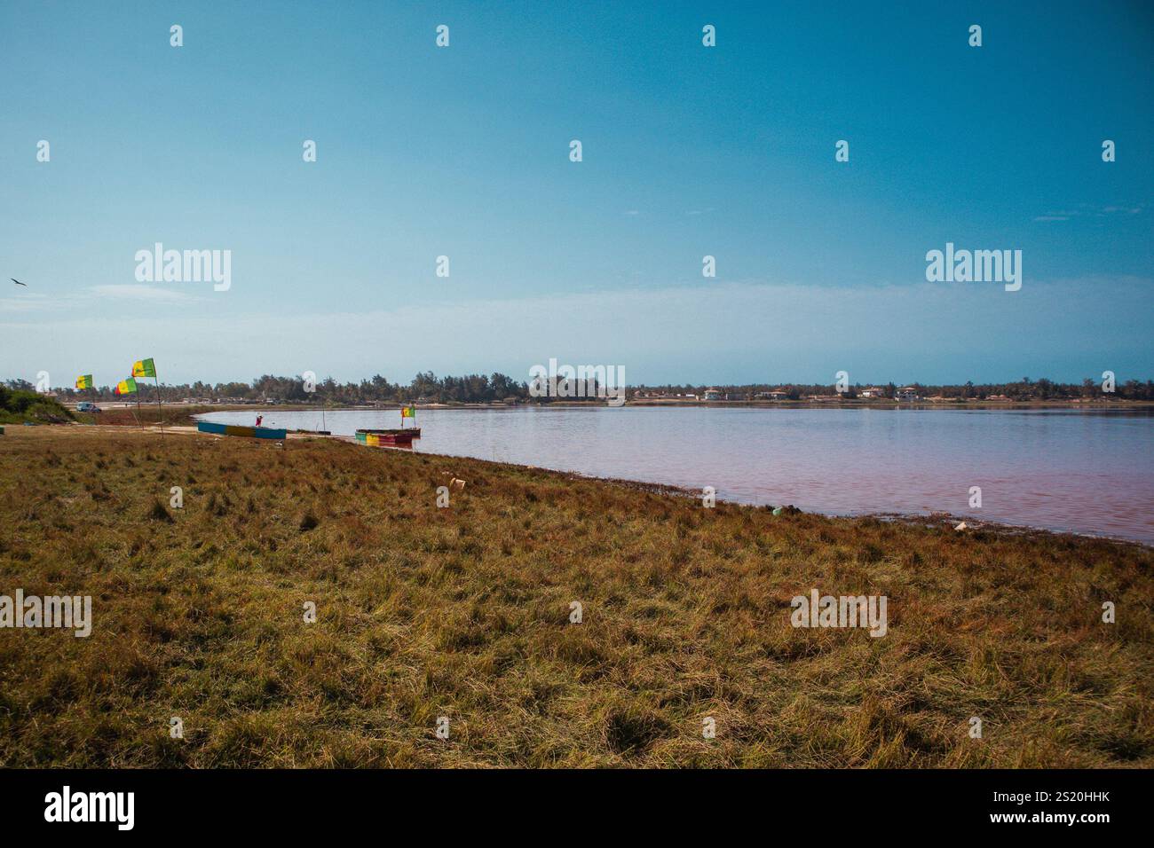 Lake retba or Lac Rose close to Dakar in Senegal. Beautiful beach view ...