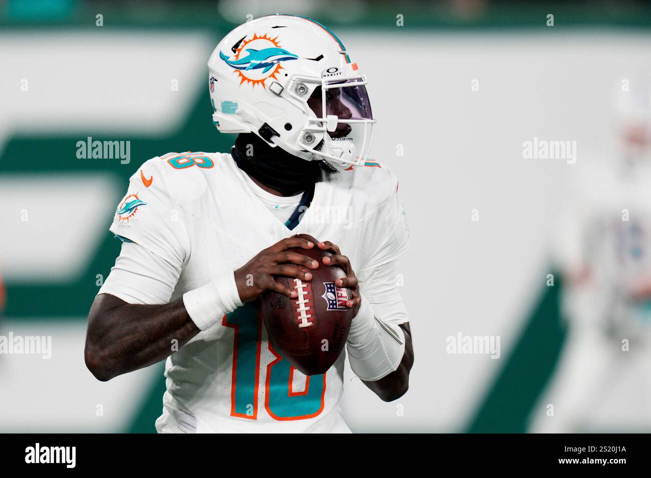 Miami Dolphins quarterback Tyler Huntley prepares to throw during the ...