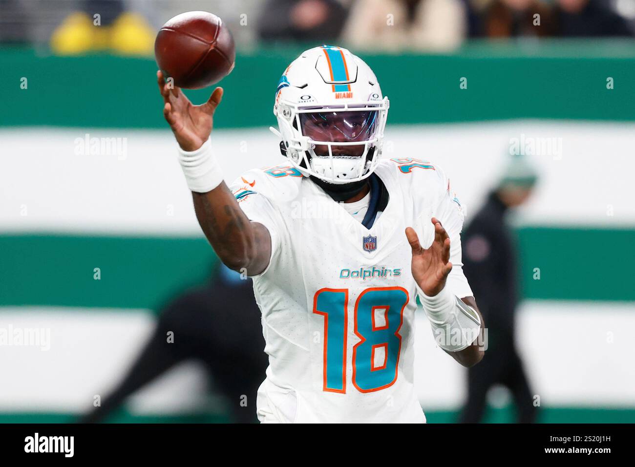 Miami Dolphins quarterback Tyler Huntley (18) throws during the first ...