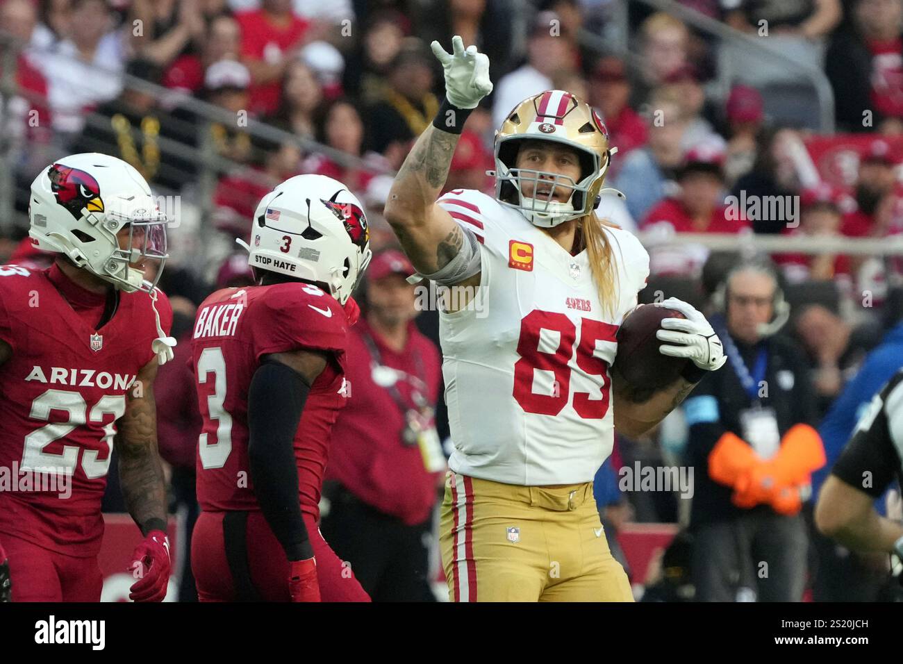 San Francisco 49ers tight end George Kittle (85) celebrates after a ...