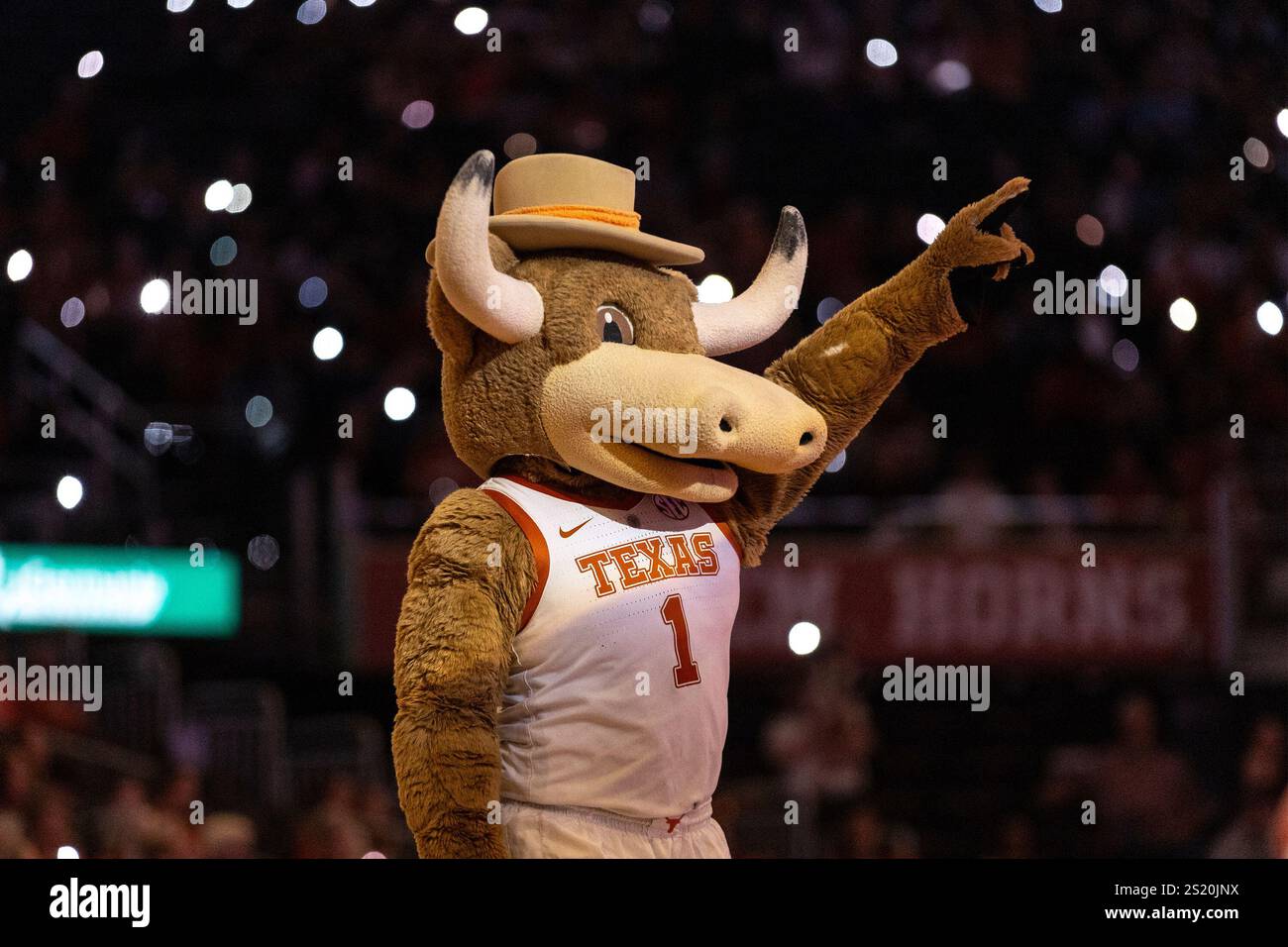 Texas mascot Hook'Em points to the crowd during the second half of an ...