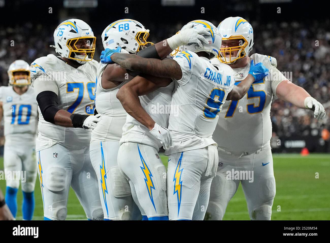 Los Angeles Chargers wide receiver DJ Chark Jr. (9) is congratulated by ...