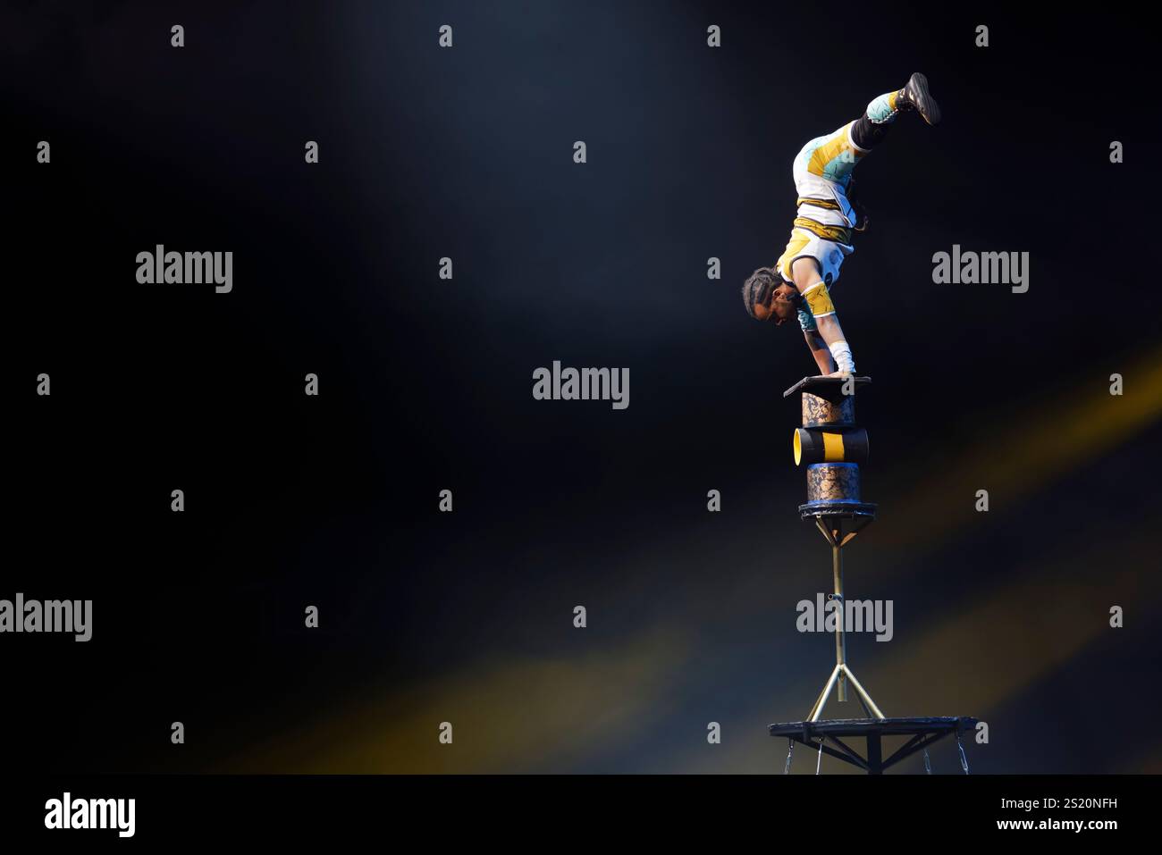 Paris, France. 5th Jan, 2025. An Ethiopian circus artist performs at the Phenix circus with the ...