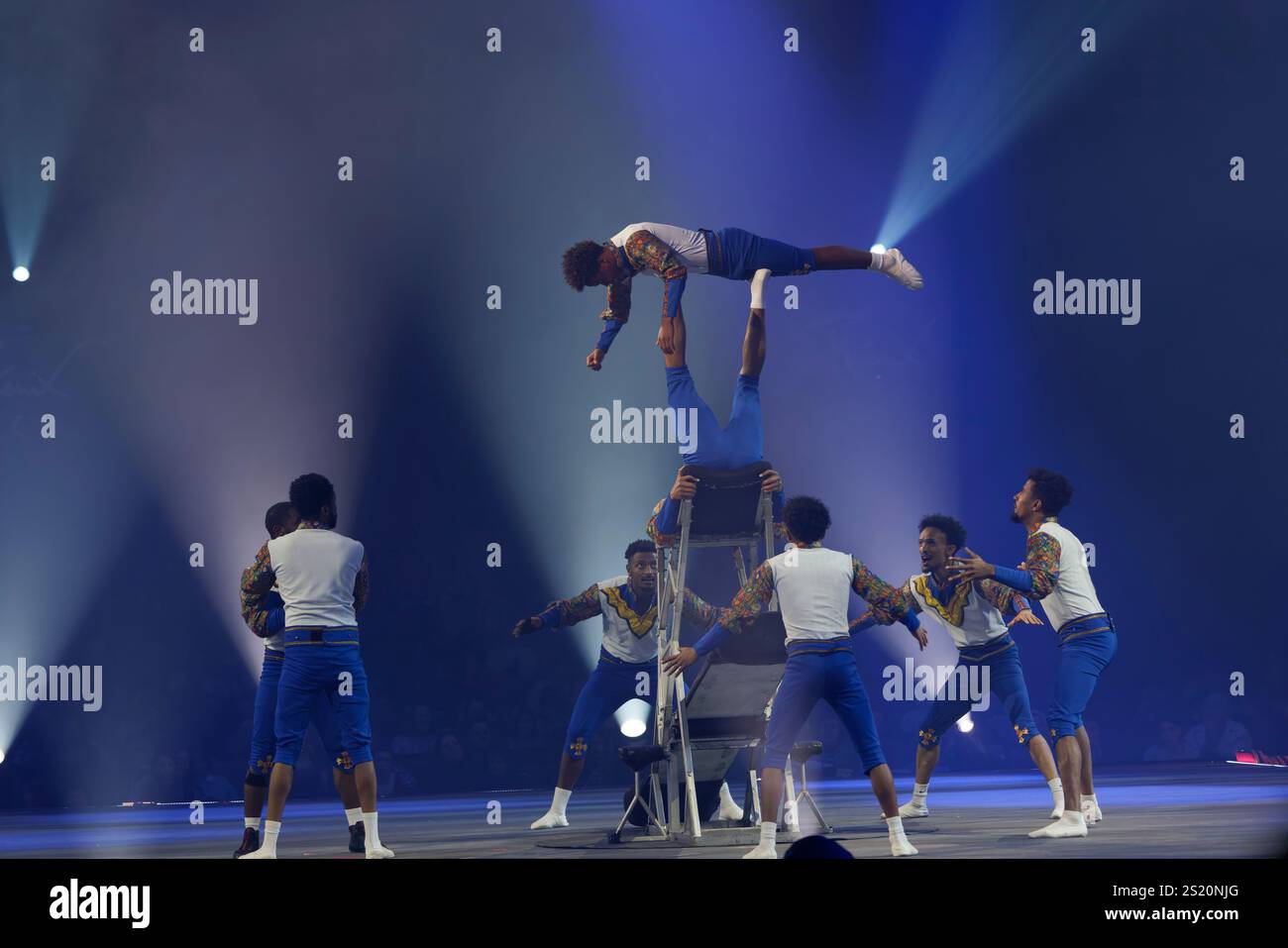 Paris, France. 5th Jan, 2025. Ethiopan circus artists perform at the Phenix circus with the ...