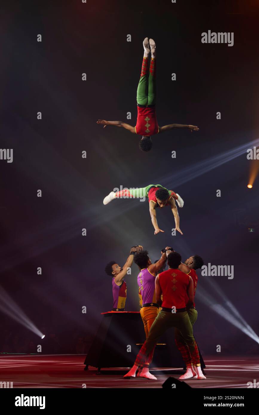 Paris, France. 5th Jan, 2025. Ethiopan circus artists perform at the Phenix circus with the ...