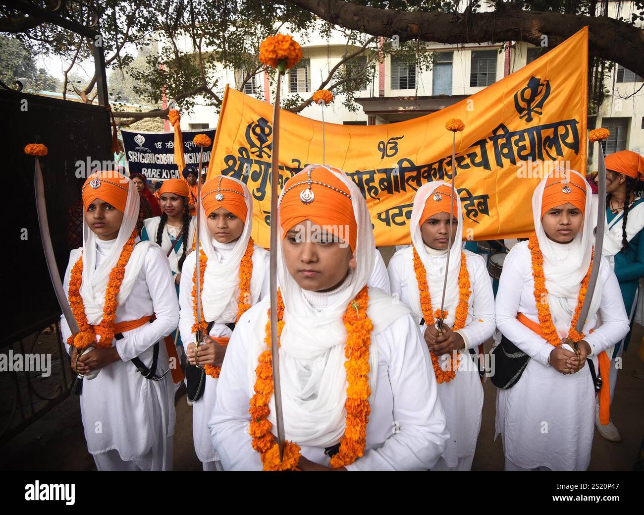 PATNA, INDIA - JANUARY 5: Sikh children participate in holy procession 'Nagar Kirtan' to ...