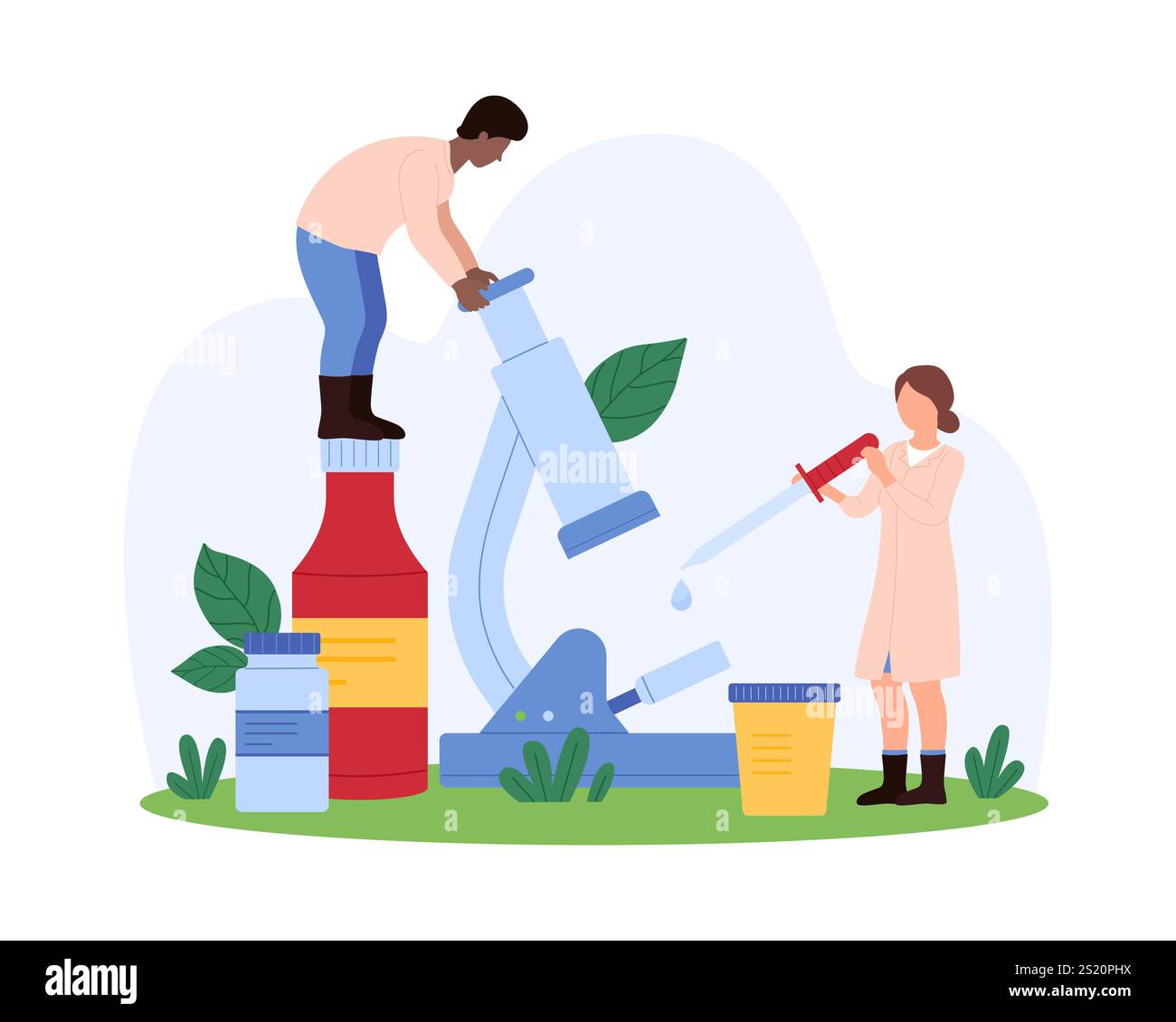 Medical researchers use a giant microscope with oversized syringes and ...