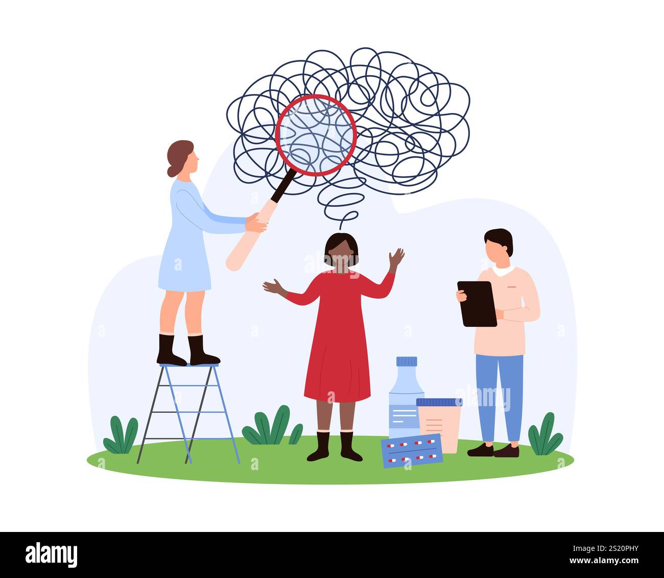 Medical team addresses mental health, using a magnifying glass to ...