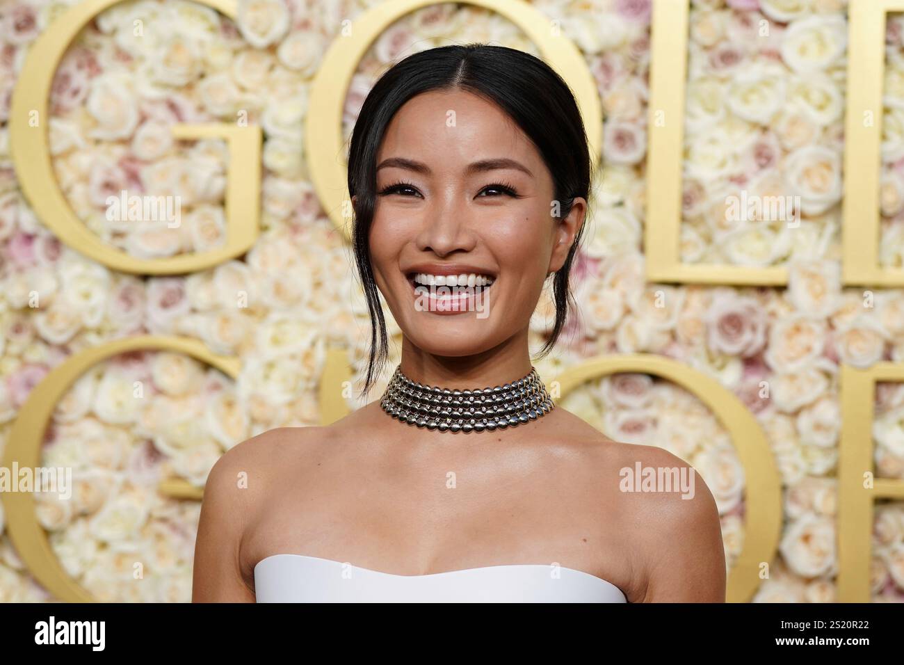 Anna Sawai arrives at the 82nd Golden Globes on Sunday, Jan. 5, 2025, at the Beverly Hilton in ...