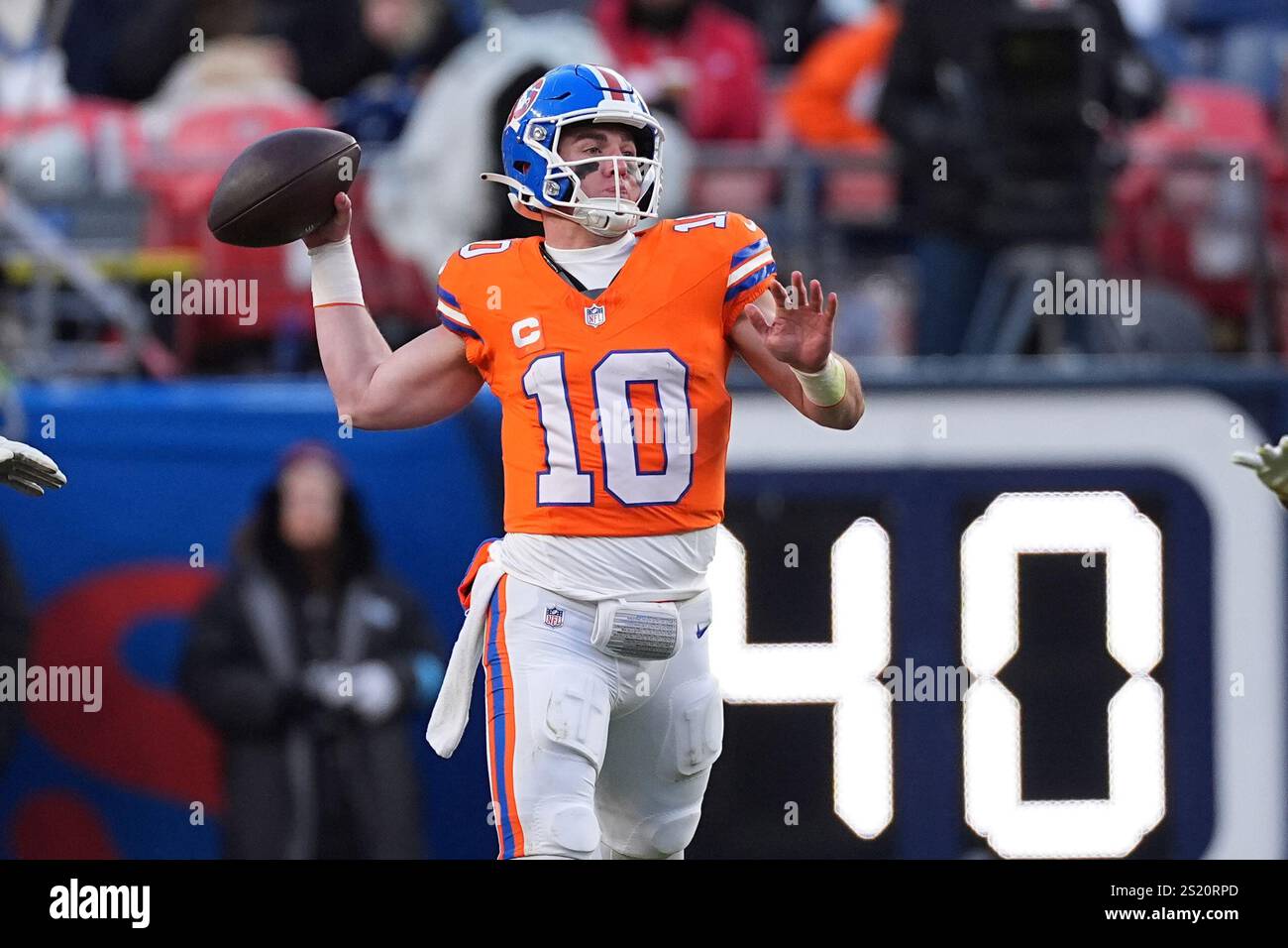 Denver Broncos quarterback Bo Nix (10) throws during the second half of ...