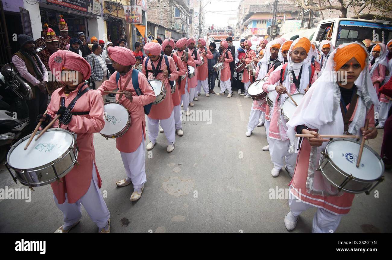 PATNA, INDIA - JANUARY 5: Sikh children participate in holy procession 'Nagar Kirtan' to ...