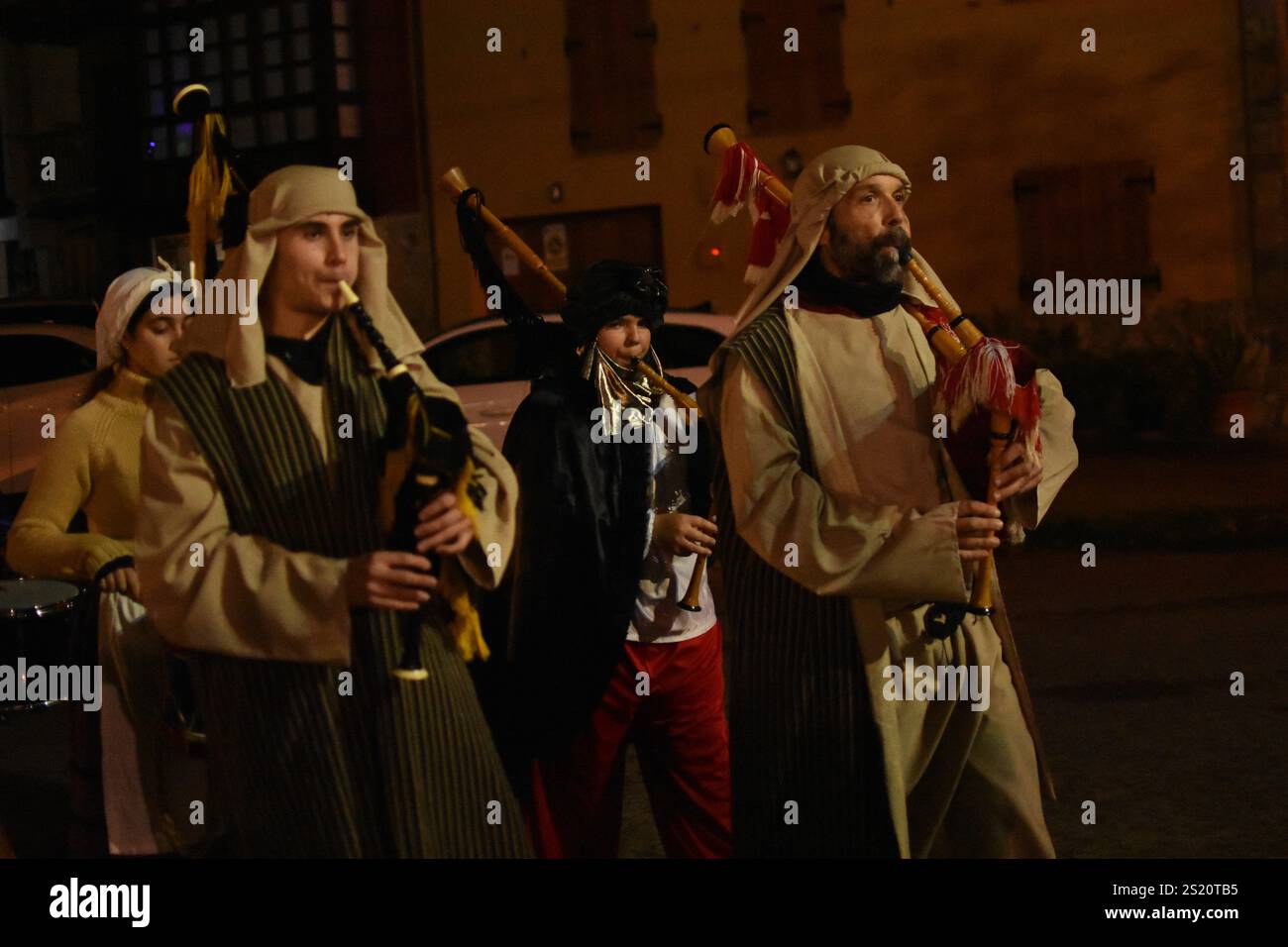 Cué, Llanes, Asturias, Spain, January 5, 2025: Bagpipers at the ...
