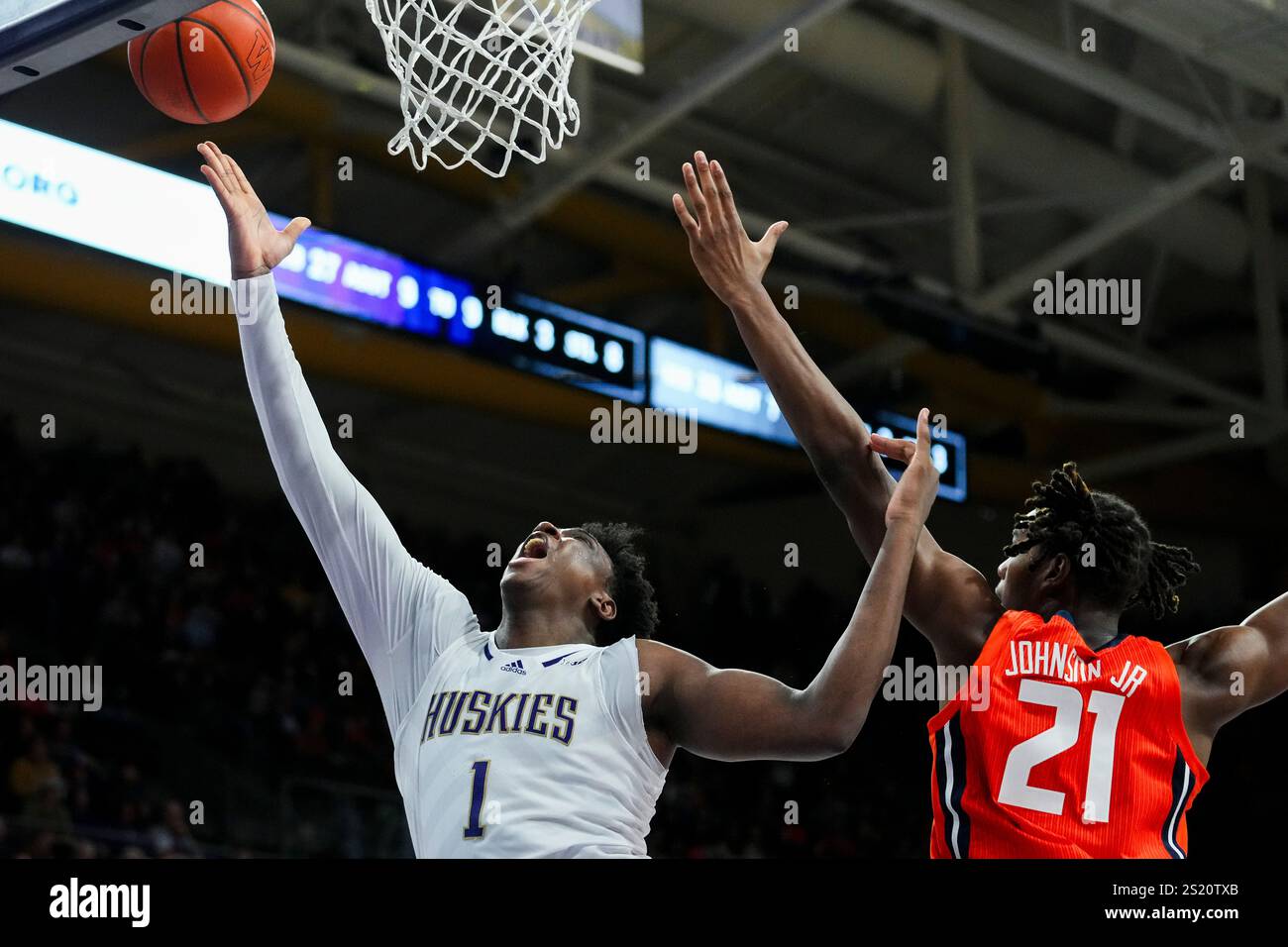 Washington forward Great Osobor is fouled by Illinois forward Morez ...
