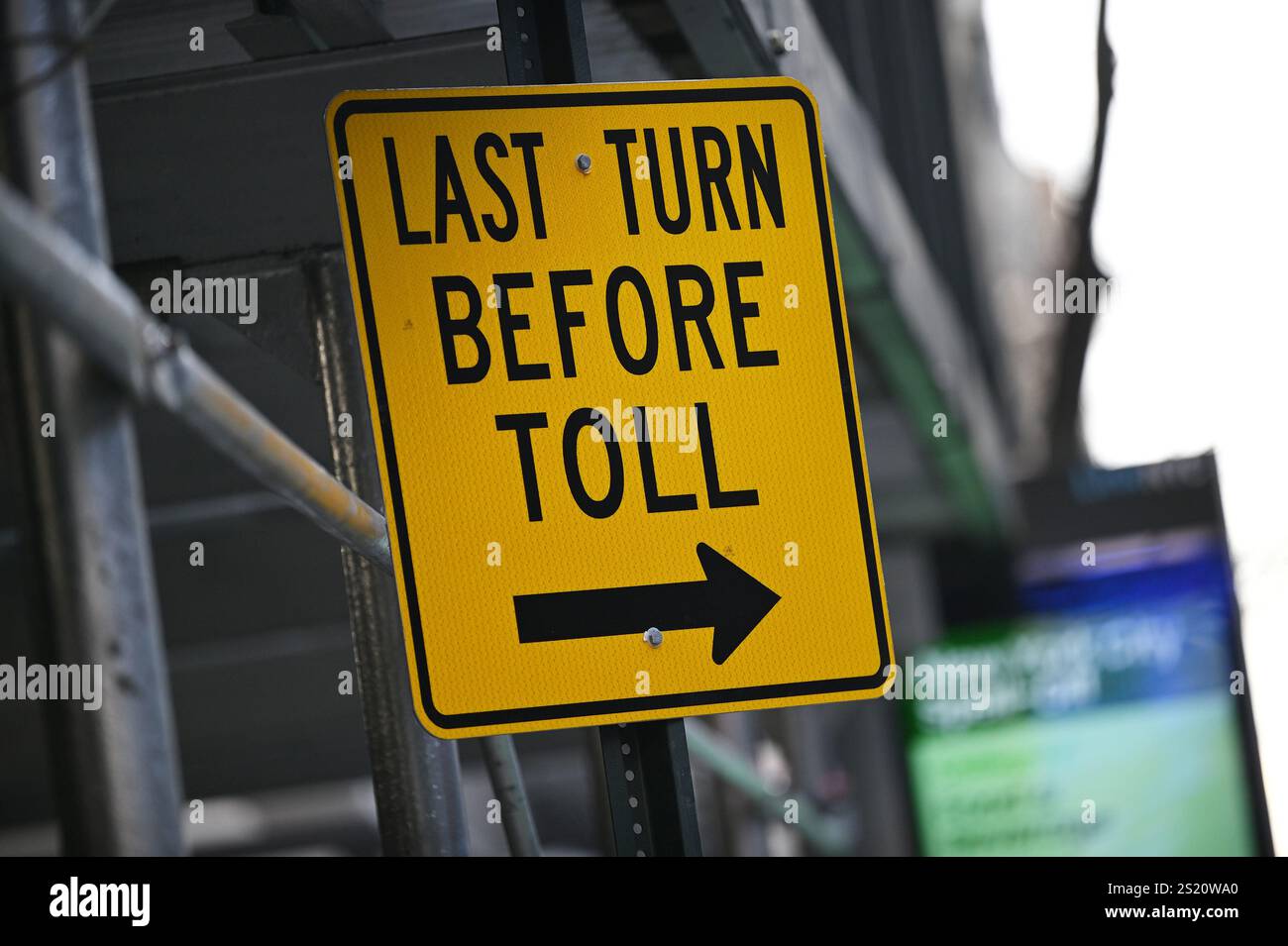 Signage for vehicle operators indicating the last turn before they will ...