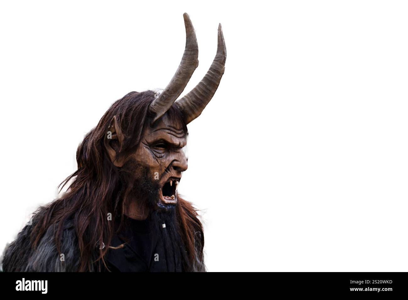 Demon face of Krampus monster isolated on white background.Demonic ...