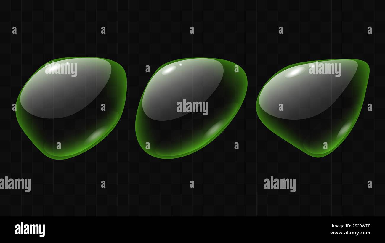 Transparent liquid forms water drops isolated set. Effect of volume and ...