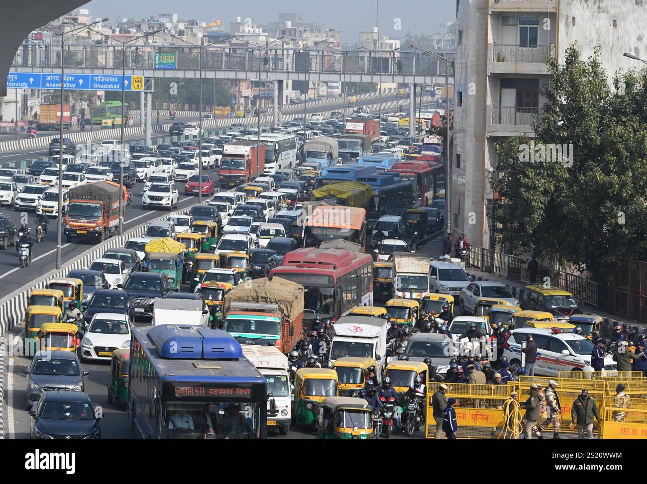 NEW DELHI, INDIA - JANUARY 5: Traffic being stopped on NH24 near ...
