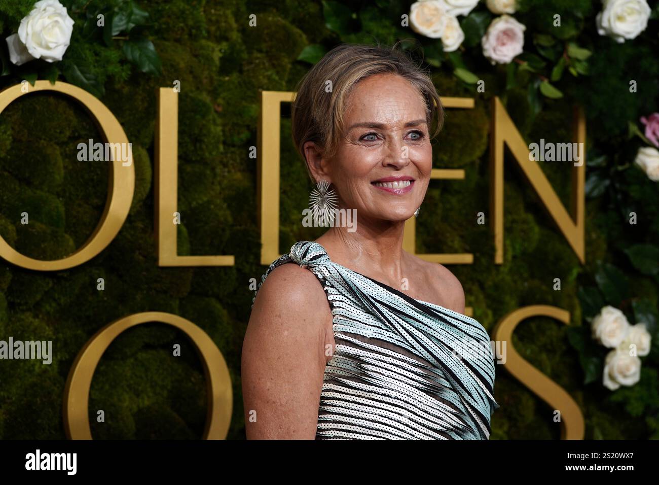 Sharon Stone arrives at the 82nd Golden Globes on Sunday, Jan. 5, 2025 ...