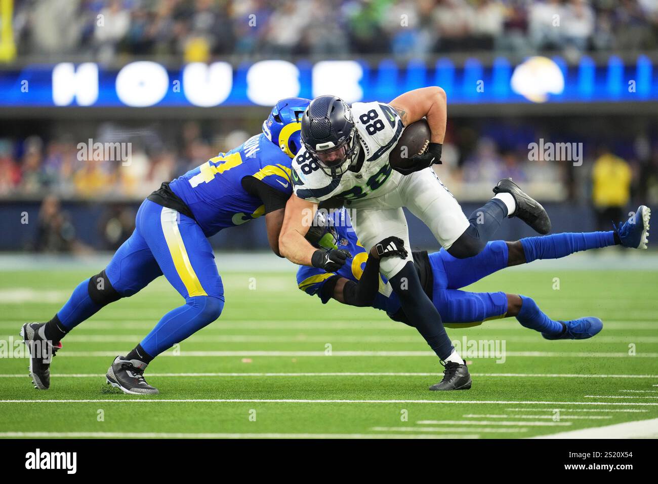 Seattle Seahawks tight end AJ Barner (88) runs after a catch during the ...