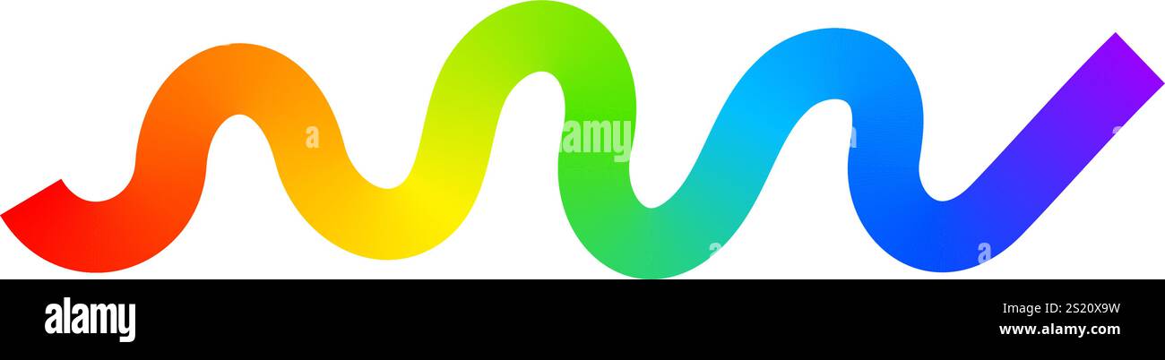 Rainbow colored squiggle. Cool multicolored wavy line isolated on white ...