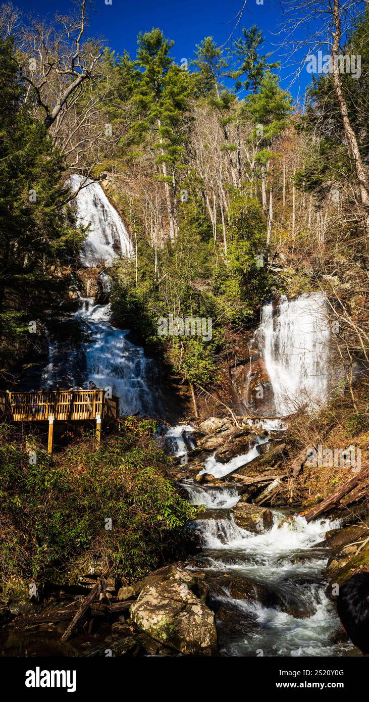 Panoramic view of Anna Ruby Falls in Unicoi state park in Helen, GA ...