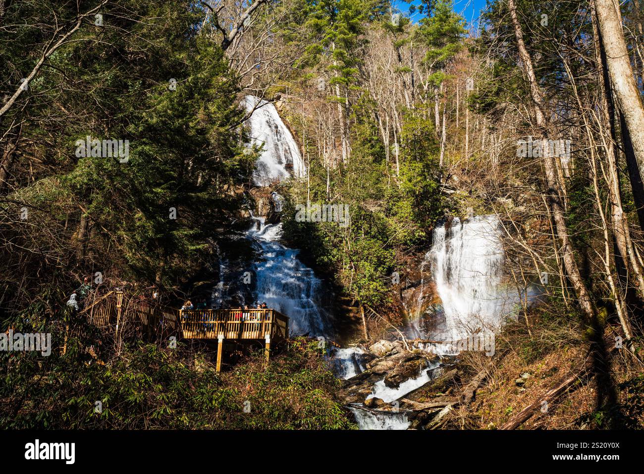 Panoramic view of Anna Ruby Falls in Unicoi state park in Helen, GA ...