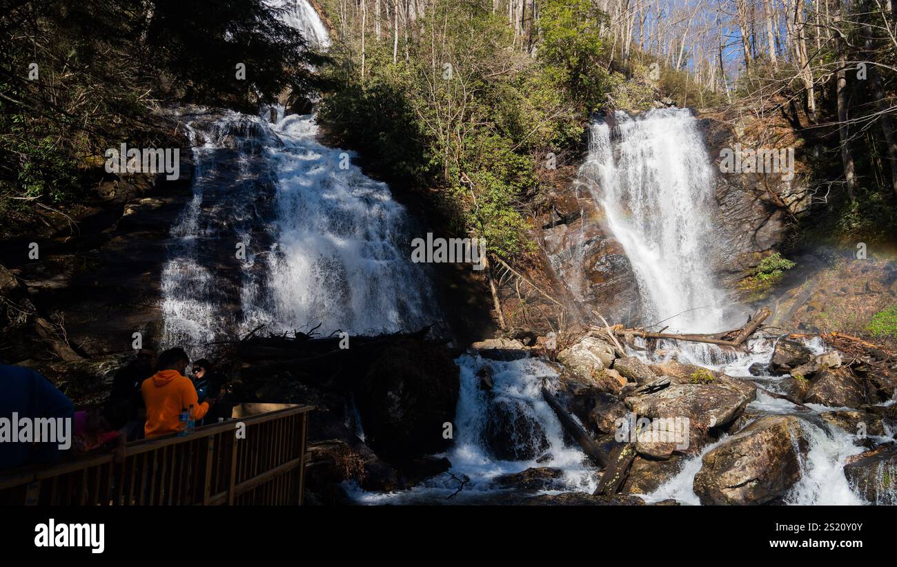 Panoramic view of Anna Ruby Falls in Unicoi state park in Helen, GA ...