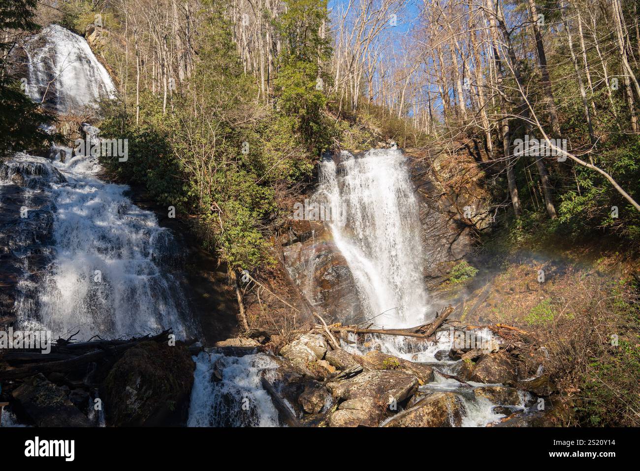 Panoramic view of Anna Ruby Falls in Unicoi state park in Helen, GA ...