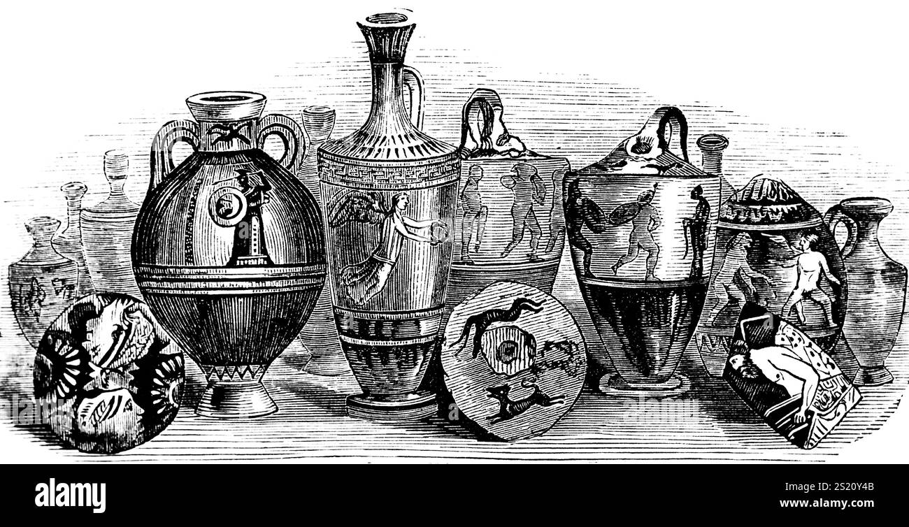 Greek vases and pottery, from archaeological excavations between ...