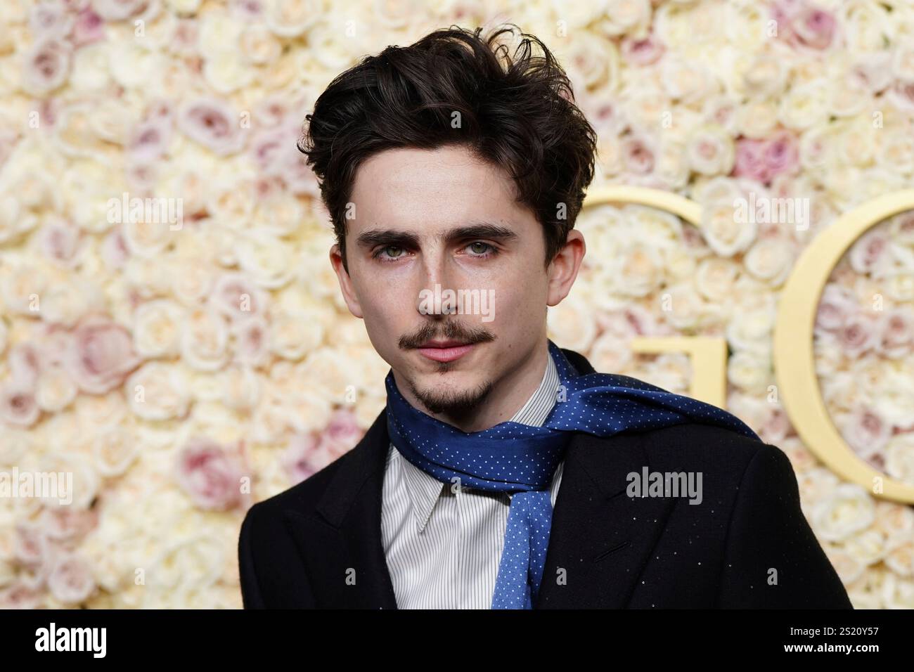 Timothee Chalamet arrives at the 82nd Golden Globes on Sunday, Jan. 5 ...