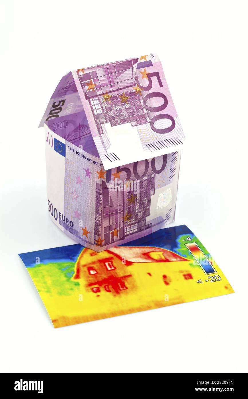 A house built with euro money and an infrared image. Building savings ...