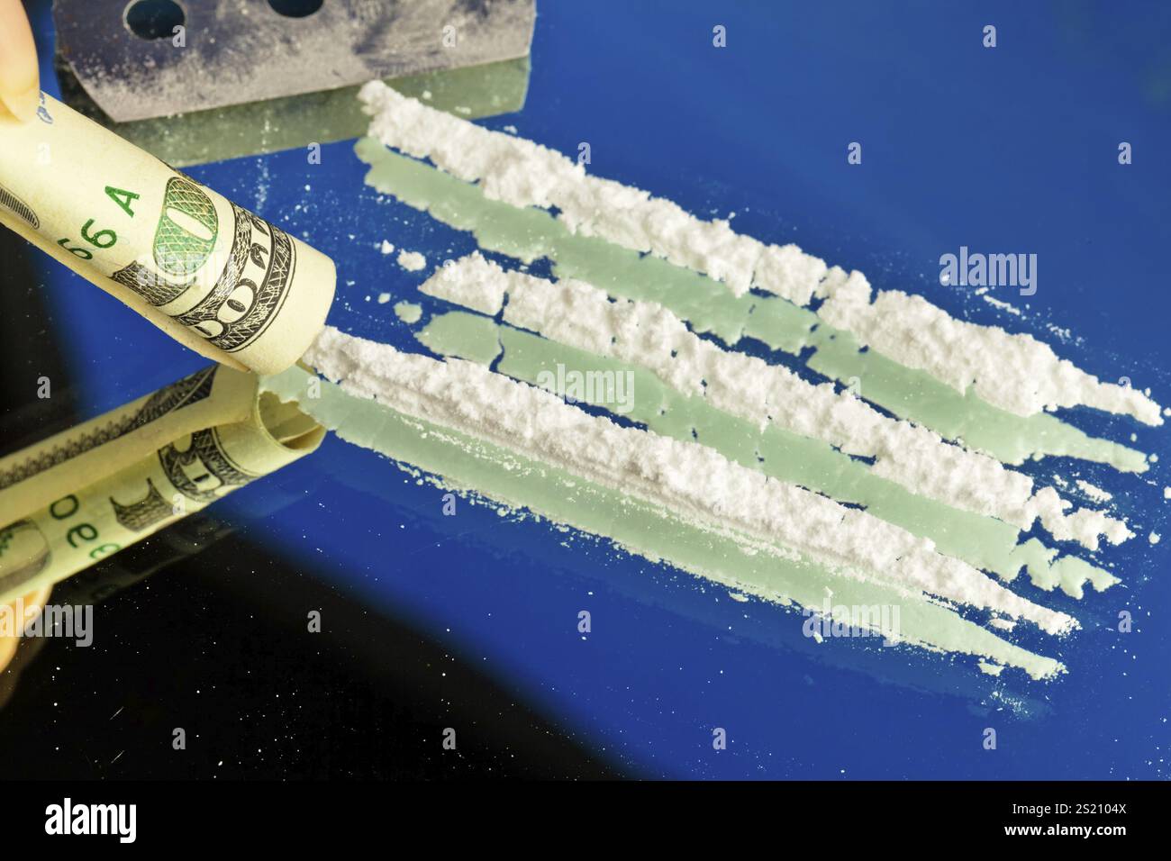 A line of cocaine was drawn. Symbolic photo for drug abuse. Austria ...