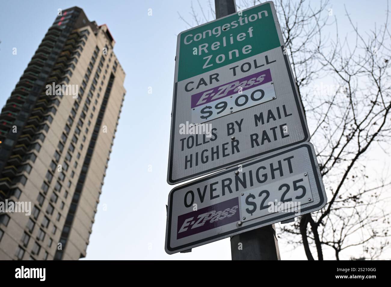 Congestion Relief Zone signage on Second Avenue as congestion pricing ...
