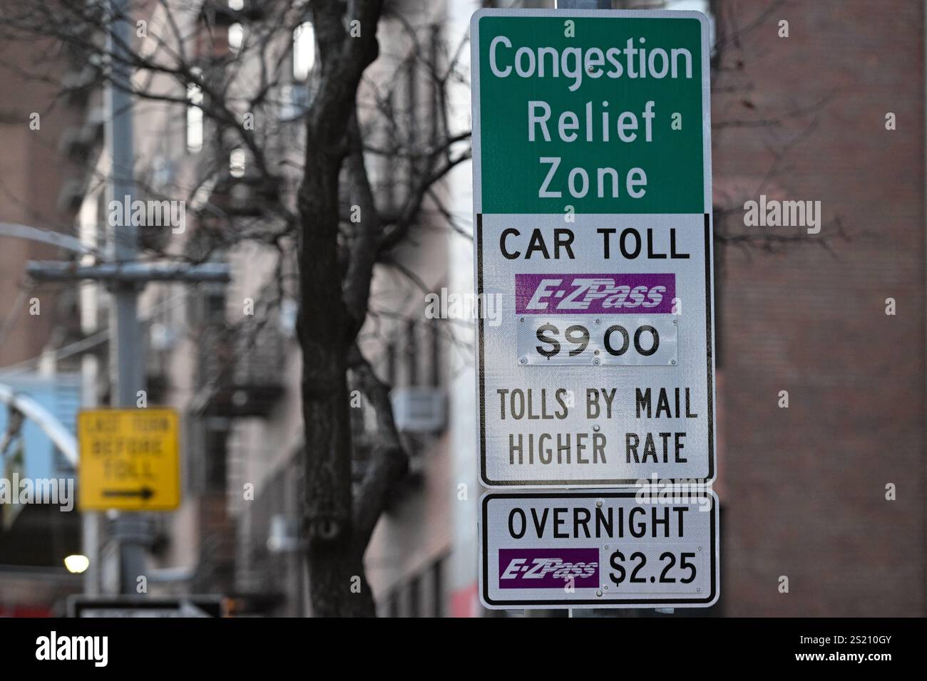 Congestion Relief Zone signage on Second Avenue as congestion pricing ...