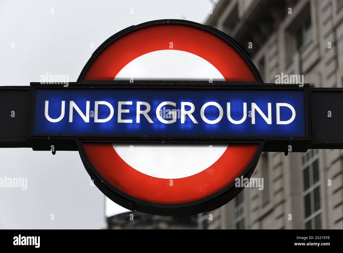 Iconic London Underground sign in blue and red, London, London region ...
