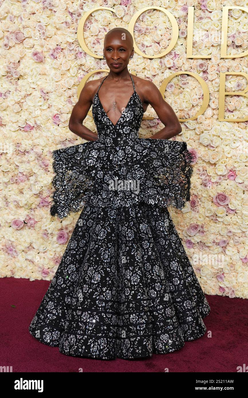 Cynthia Erivo arrives at the 82nd Golden Globes on Sunday, Jan. 5, 2025 ...