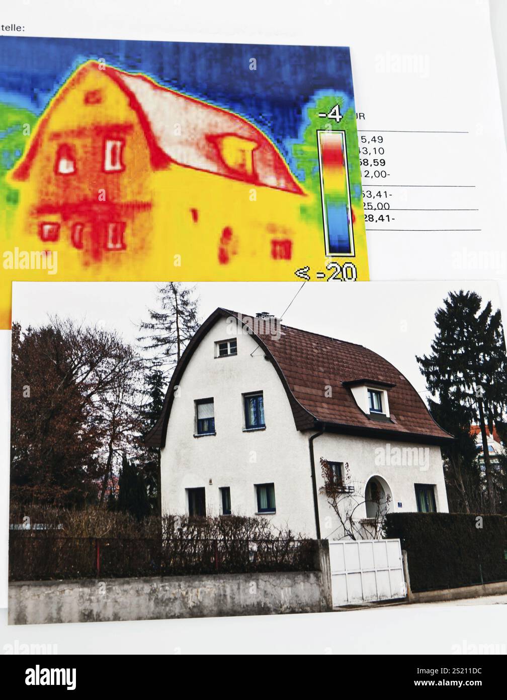 Saving energy through thermal insulation. House photographed with ...