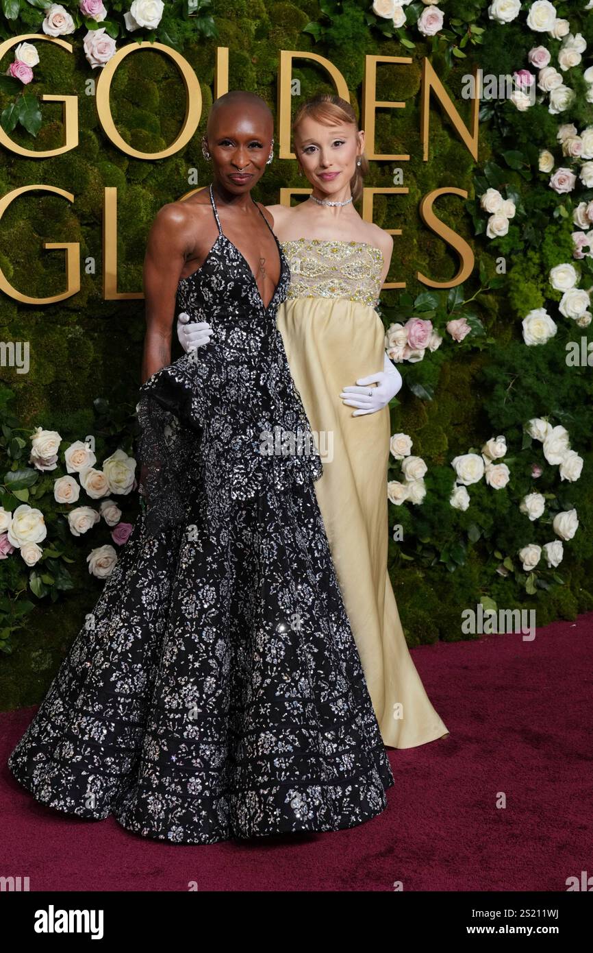 Cynthia Erivo, left, and Ariana Grande arrive at the 82nd Golden Globes ...