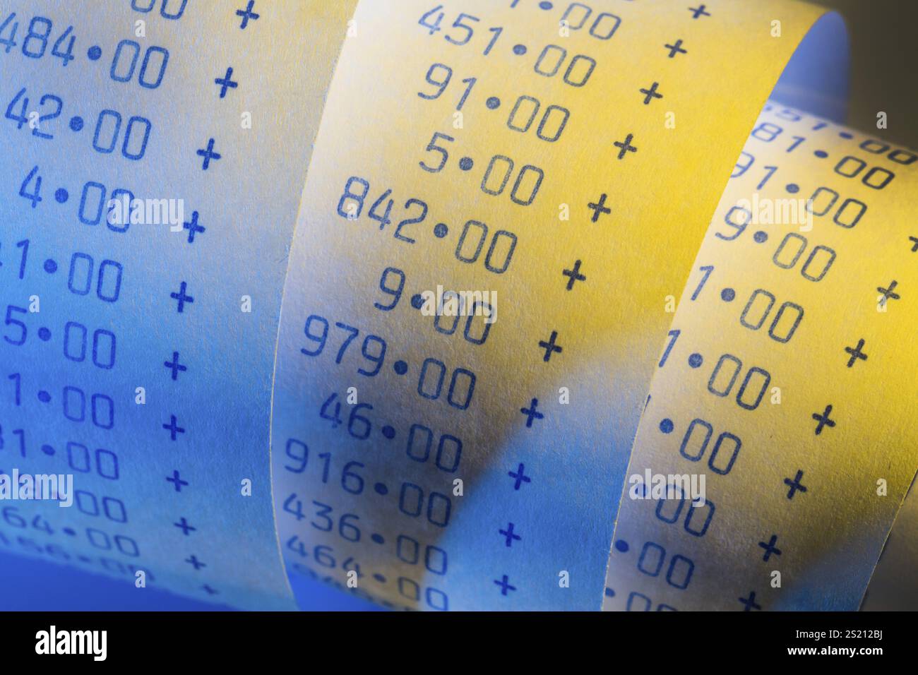 The calculation strip of a pocket calculator on a white background ...