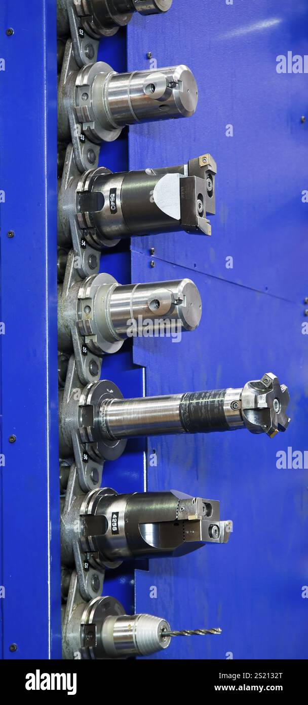 Milling heads of a CNC milling machine in metal industry Austria Stock ...