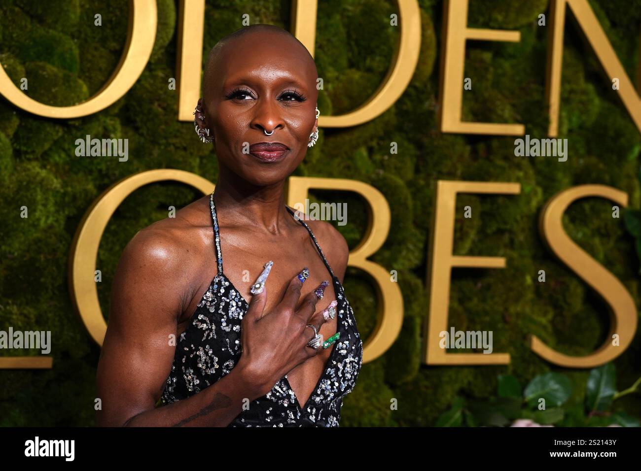 Cynthia Erivo arrives at the 82nd Golden Globes on Sunday, Jan. 5, 2025 ...